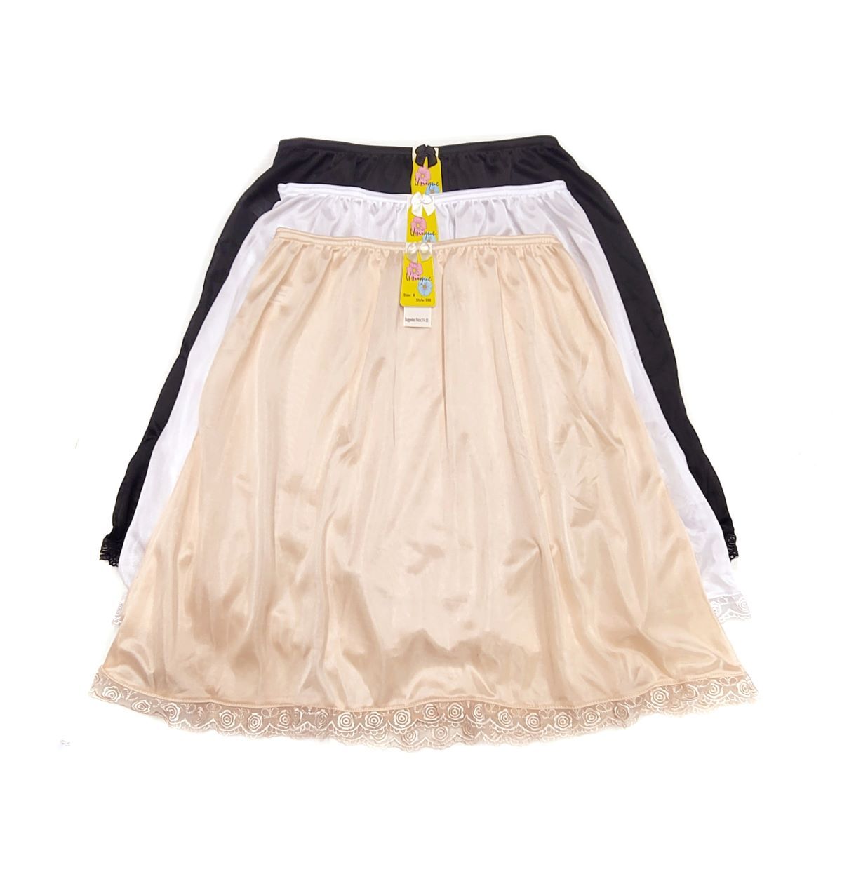 3 Pack Ladies Satin Nylon Classic Half Slip Under Skirt Dress With Lace ...