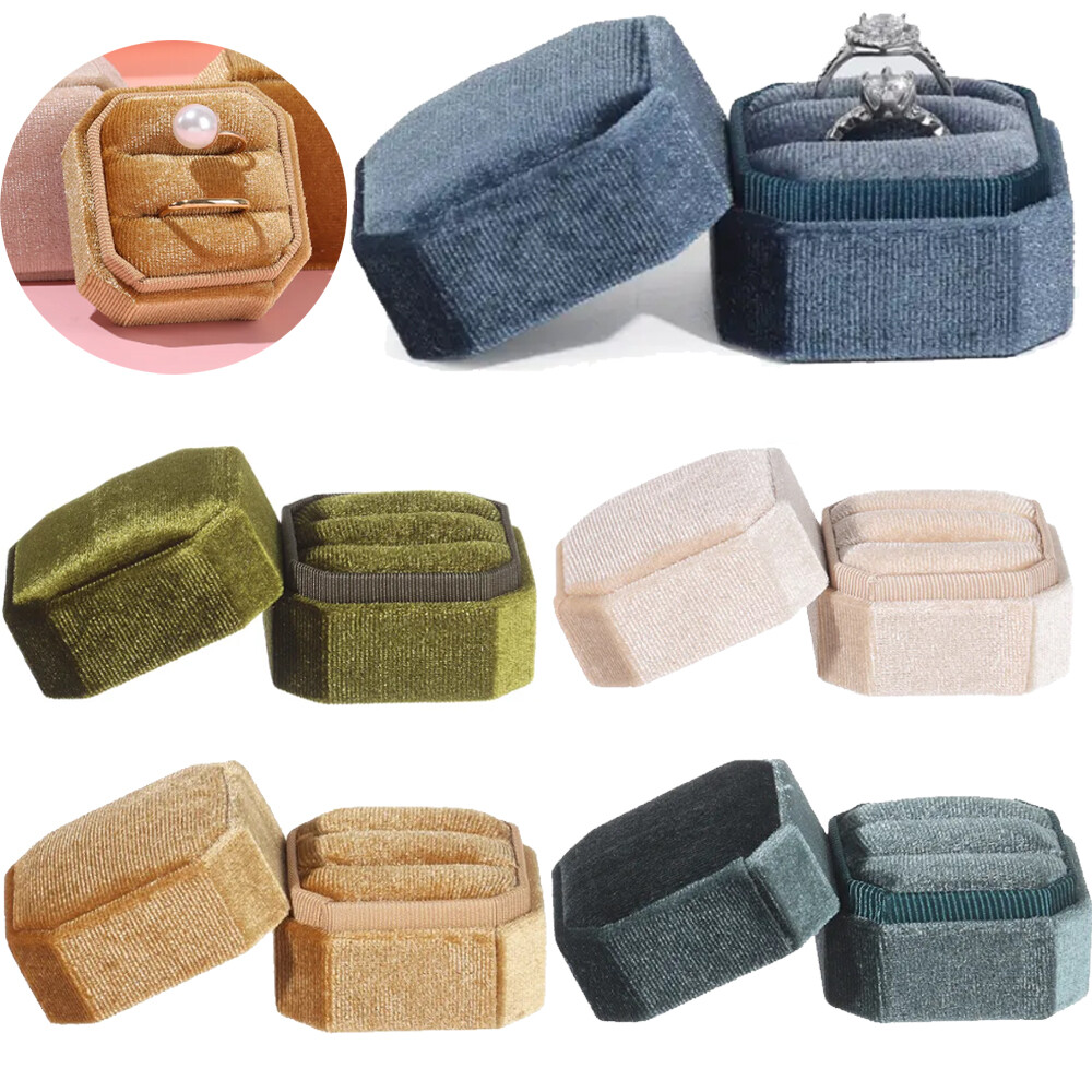 Octagon Velvet Double Ring Box Wedding Ring Storage Boxes with ...