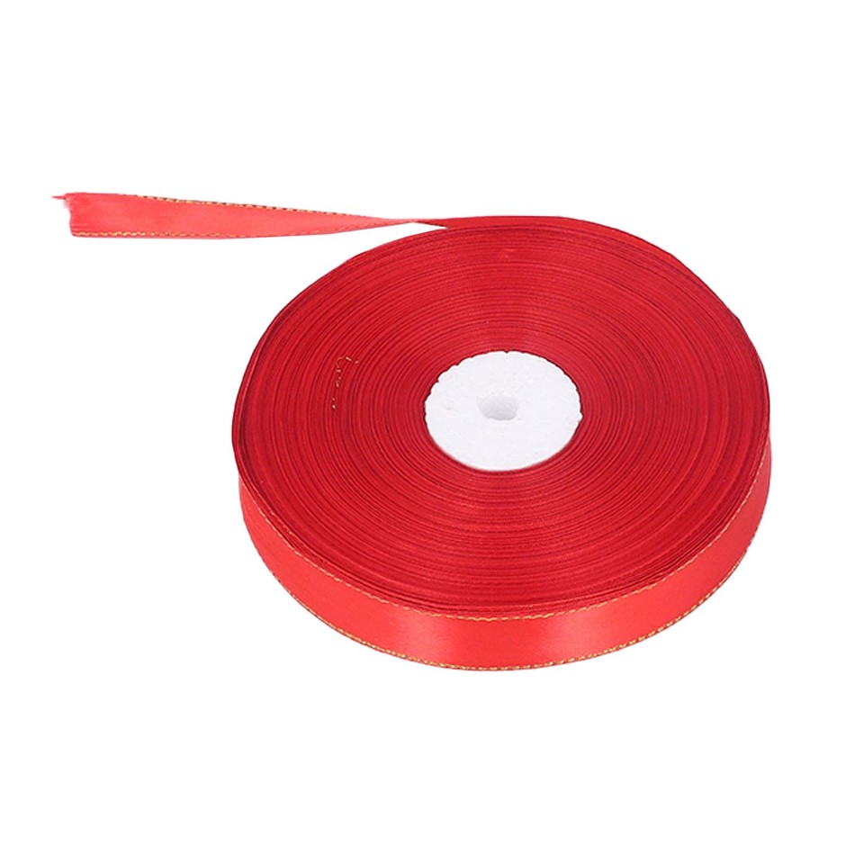 2 Rolls 2cm Wide Gold Edged Red Ribbon 200 Yards Total Glossy Luxurious ...
