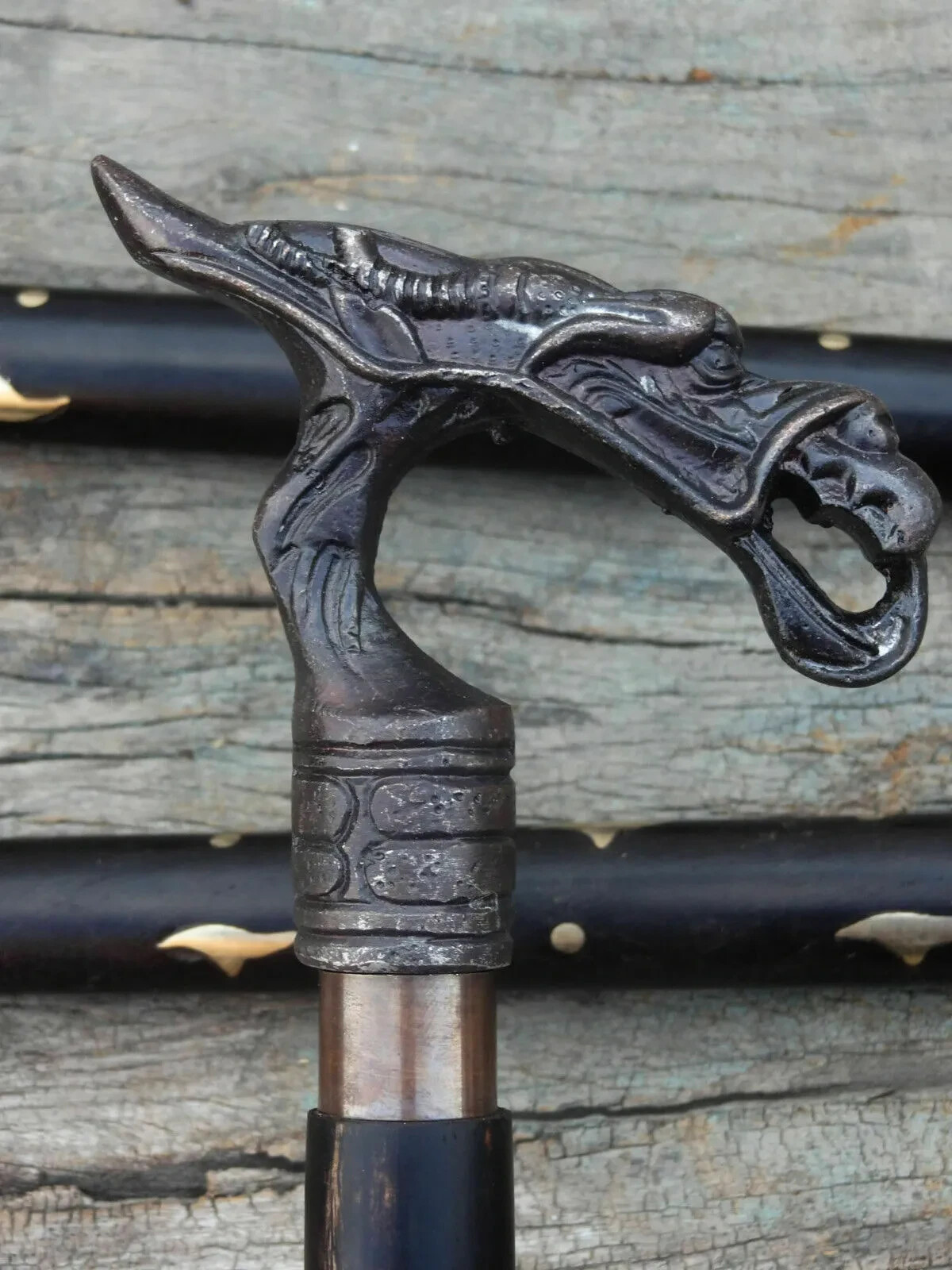 Vintage Walking Cane Dragon Head Handle Balancing Sti… - Gem