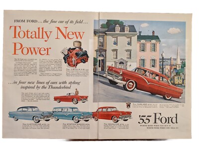 1955 Ford Lineup Print Ad, San Francisco California Backdrop, Unique ...
