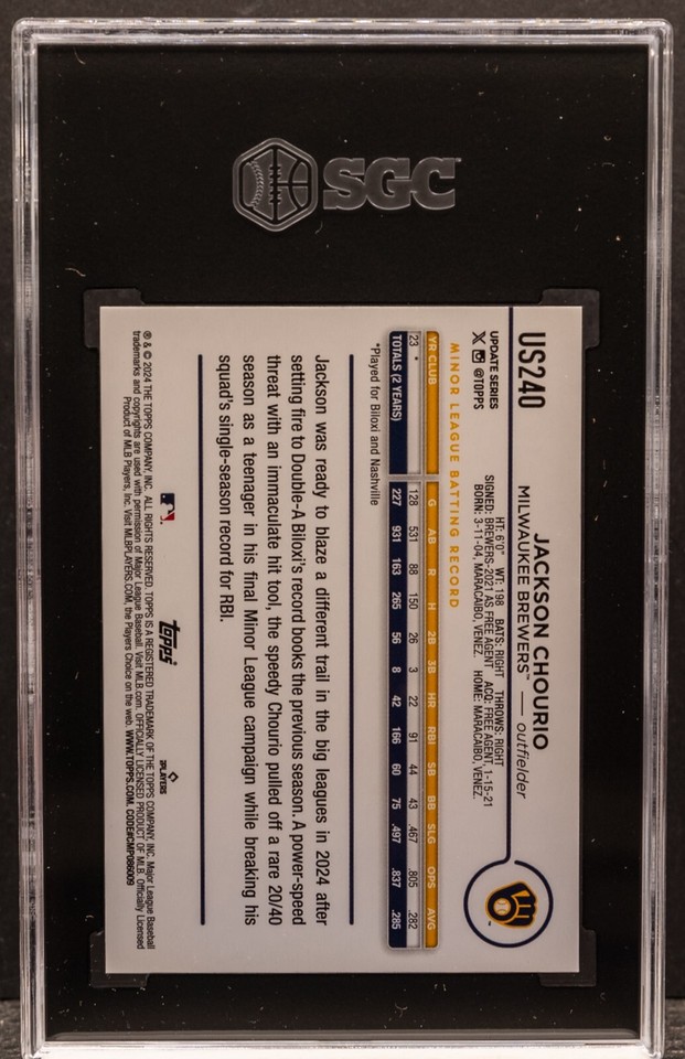 Jackson Chourio 2024 Topps Update US240 Yellow Rookie RC SGC 9 | eBay