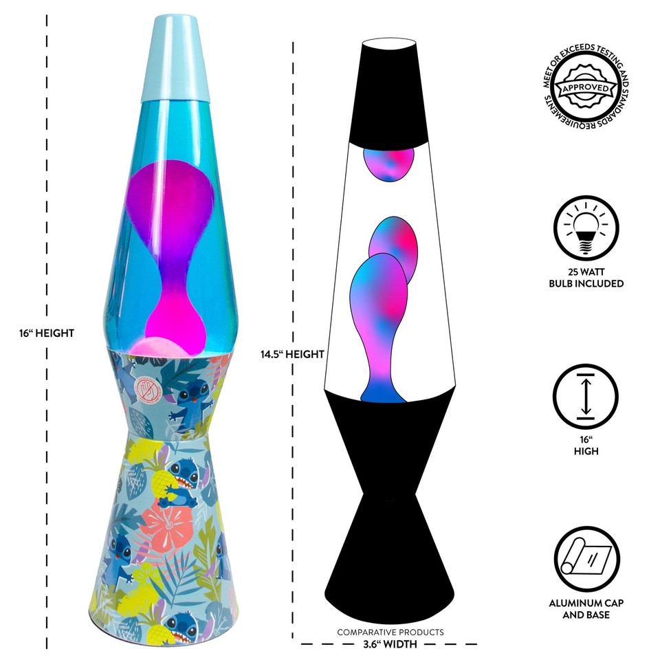 Stitch 16" Lava Motion Volcano Lamp, Pink Wax in Purple Liquid | eBay