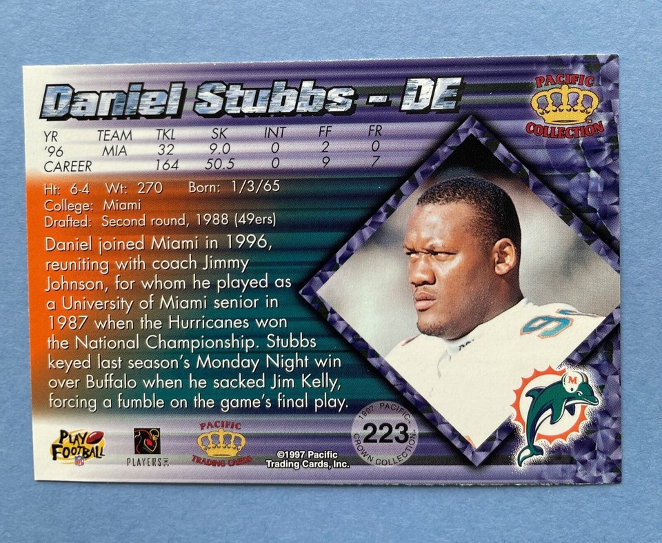 1997 Pacific Football Daniel Stubbs #223 Miami Dolphins | eBay
