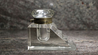 Vintage Faceted Lead Crystal Inkwell Inkpot with Brass Trim | eBay UK