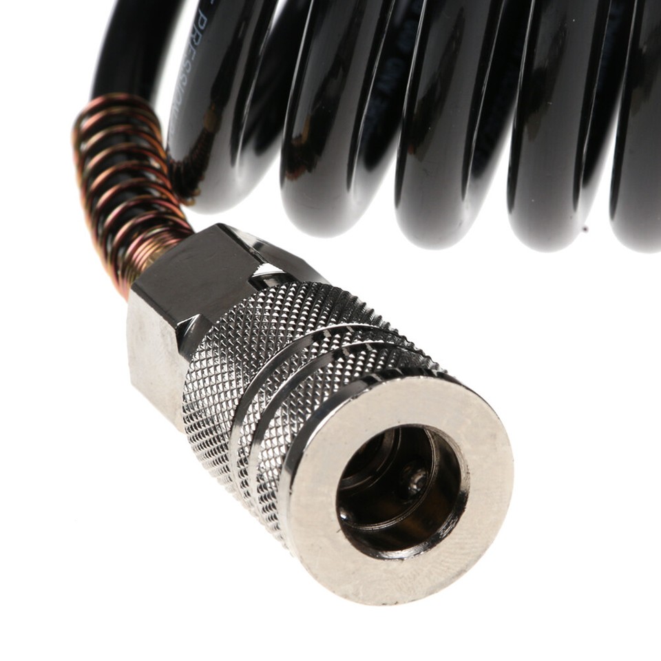 1/4" 25 FT Coiled Air Hose Recoil Spring Ends Pneumatic Compressor ...