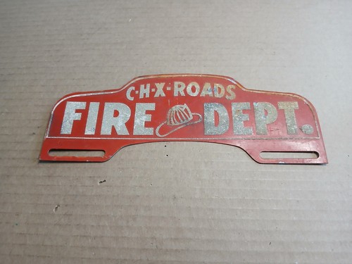 Vintage Fire Dept License Plate Topper Tag Center Hill Crossroads Tyner ...