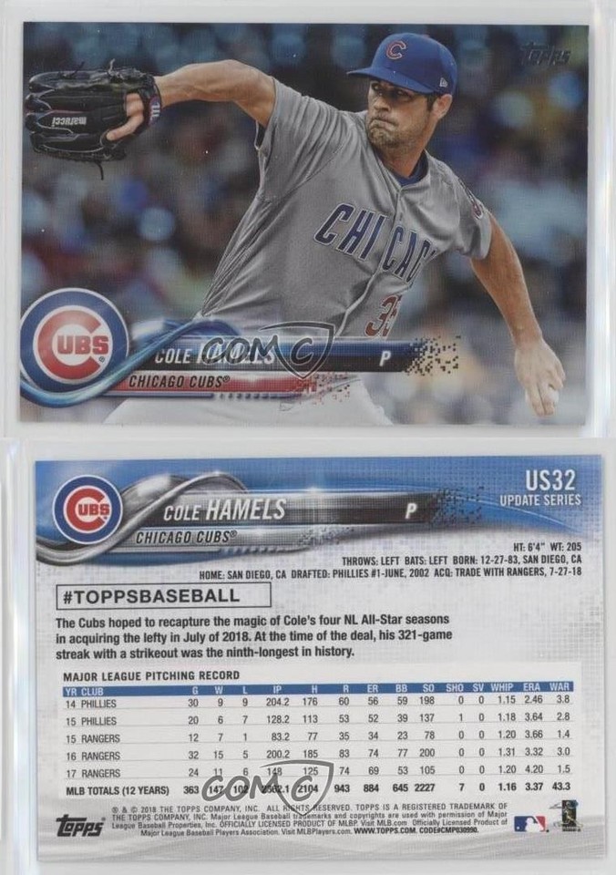 2018 Topps Update Rainbow Foil Cole Hamels #US32 xz4 | eBay