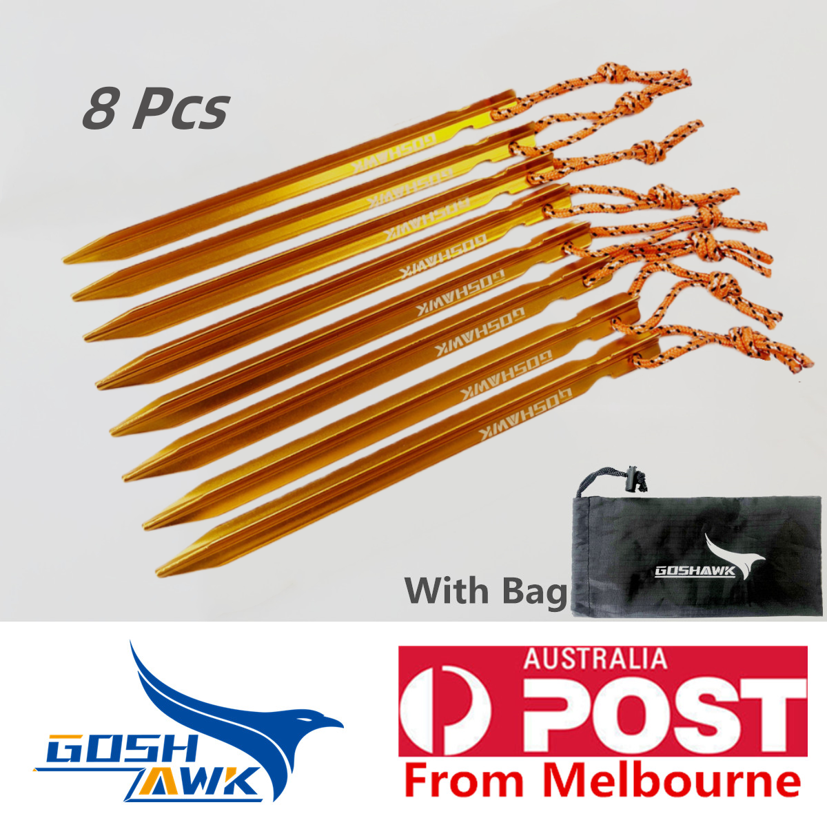 Goshawk 8 Pcs 18cm Aluminum Alloy Outdoor Camping Trip Tent Peg Ground ...