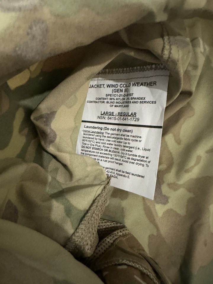 GEN-III ECWCS US Army Cold Weather Wind Jacket MultiCam OCP Military ...