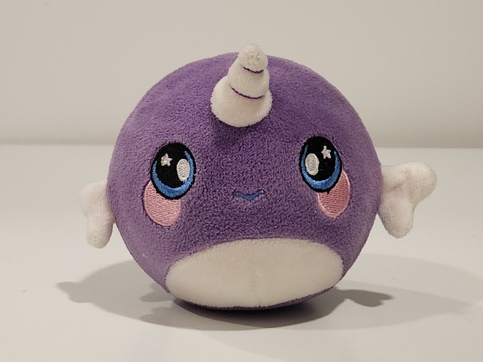 Squeezamals Nellie Narwhal 3.5" Purple Plush Soft Mini Ball Toy Stuffed ...