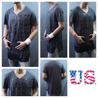 Mens Long T-Shirt Extended V-Neck Casual T Hip Hop Elongated Tee ...