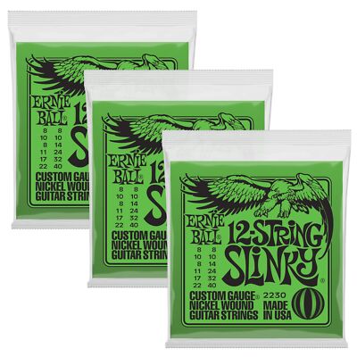 3x (3 sets) Ernie Ball 12-String Slinky Custom Gauge Nickel Wound ...