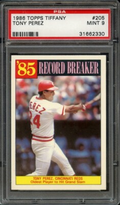 1986 TOPPS TIFFANY 205 TONY PEREZ PSA MINT 9 Population 3, 8 Graded ...