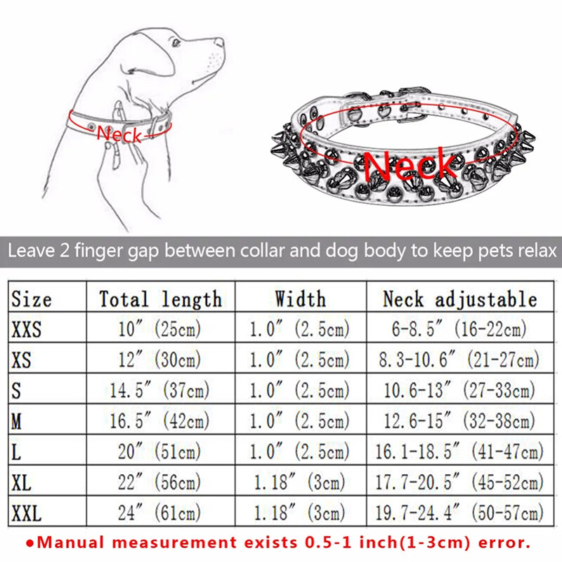 Spikad Studed Dog Rivet Adjustable PU Leather for Pet XXS M L XL XXL 9 ...