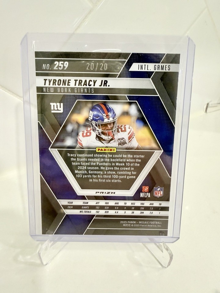 2025 Panini Mosaic Pink No Huddle Tyrone Tracy Jr. 20/20 Bookend Intl ...