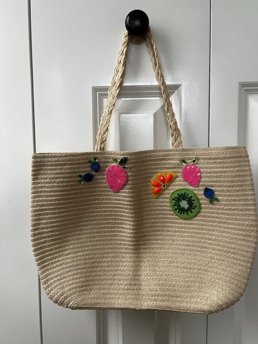 J Crew Cuts Girls Straw Fruit Lemon Kiwi Strawberry Woven Purse Bag ...