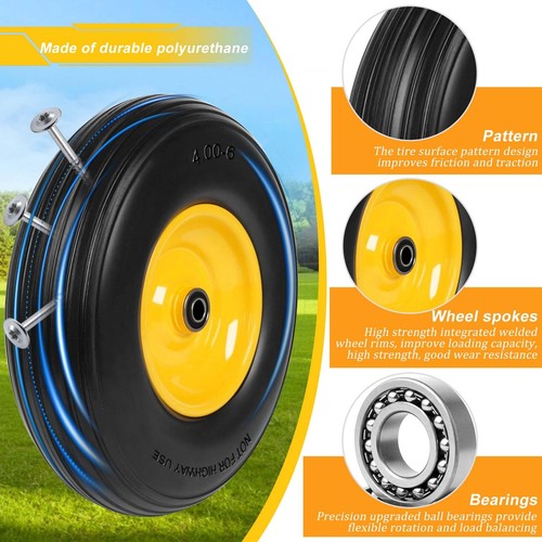 4.00-6 Tire Flat Free 13 Inch Solid Tire and Wheel 2 Pack with 5/8 ...