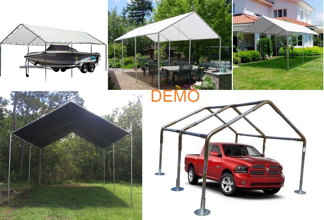 18x20 Canopy Frame Kit +Tarp+/-Footpads 1-3/8 ID no Roof Poles/Legs ...