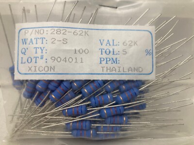 (100) Xicon 282-62K 2W, 62 K Ohm, 5% Metal Oxide Resistors | eBay