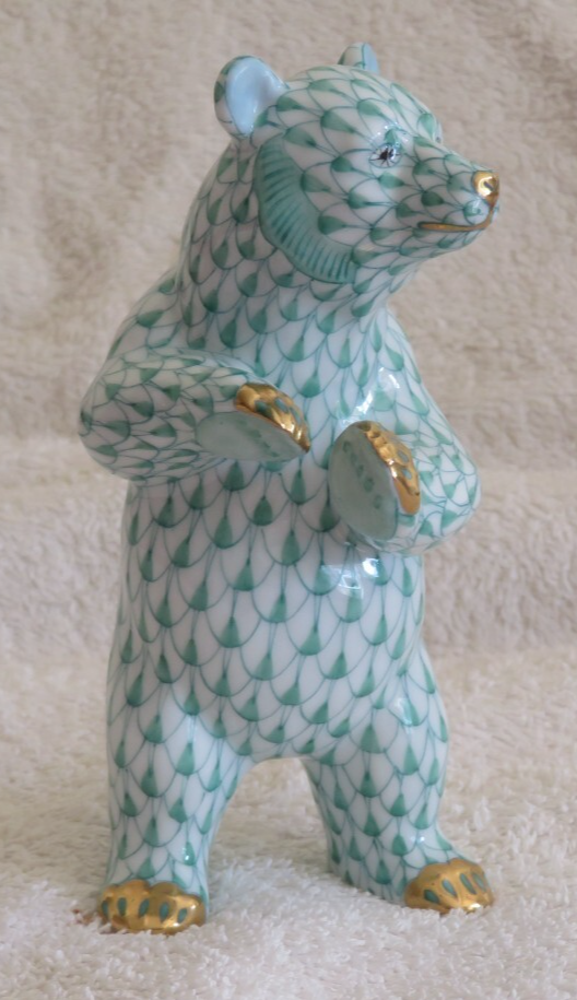 Herend Hvngary Hand painted Porcelain Fishnet Green standing Bear | eBay UK
