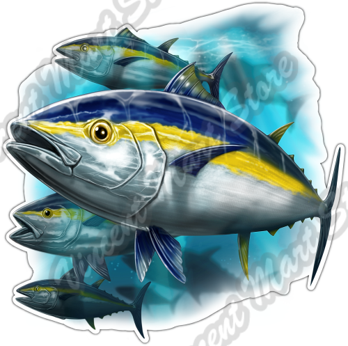 Yellow Fin Tuna Swim Fish Fishing Fisherman Car Bumper Vinyl Sticker ...