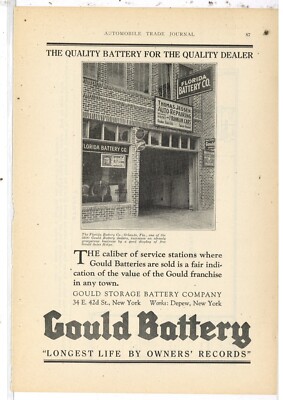 1924 Gould Storage Battery Ad: Florida Battery Storefront Pic - Orlando ...