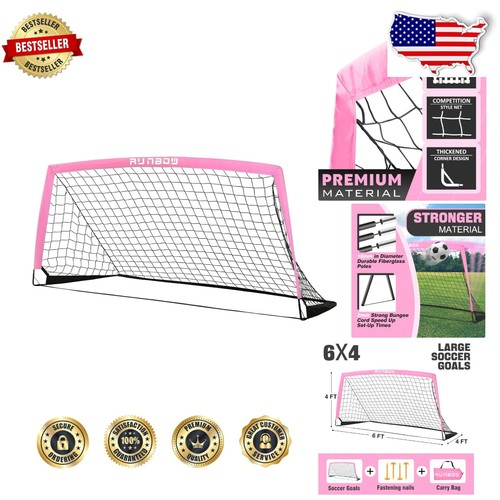 Easy Setup 6x4 ft Soccer Net for Kids - Trapezoidal Frame & Carry Bag ...