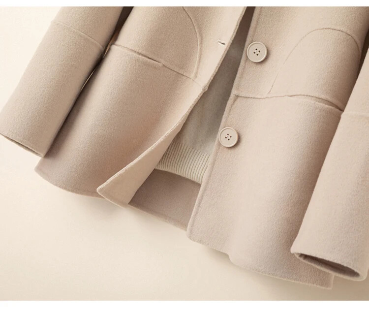 Women's 100% Wool Coat Woolen Collar Jacket Spring Autumn Buckle Coat ...