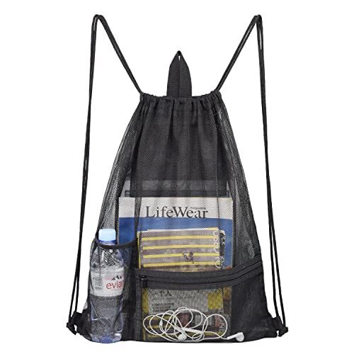 Heavy Duty Drawstring Mesh Bag, Gym Backpack Sports String Bag with Black | eBay