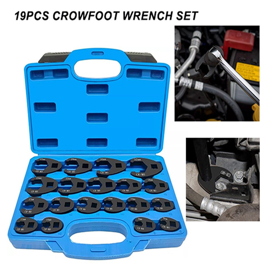 19PCS Flare Nut Crowfoot Wrench Set Metric Crows Foot Wrench Kit 3/8" 1 ...