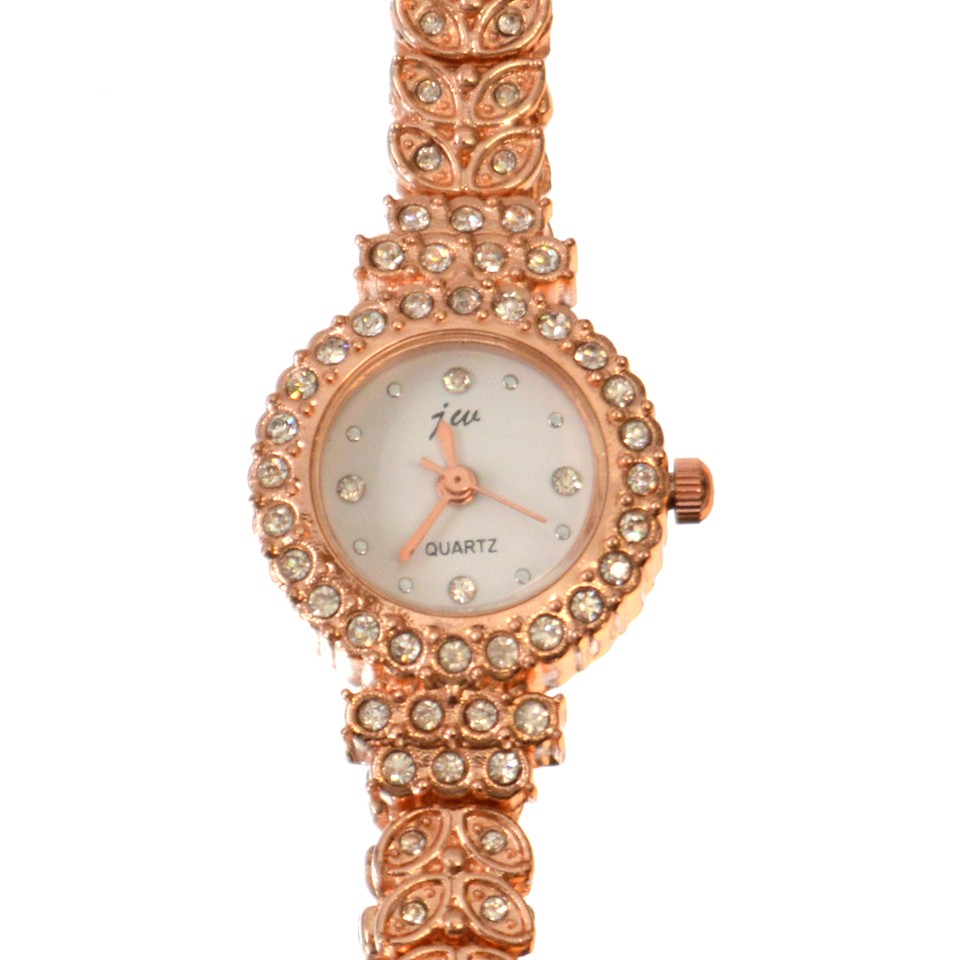 Women's Girls Crystal Analog Rose Gold And Diamonte Slim Wrist Watch ...