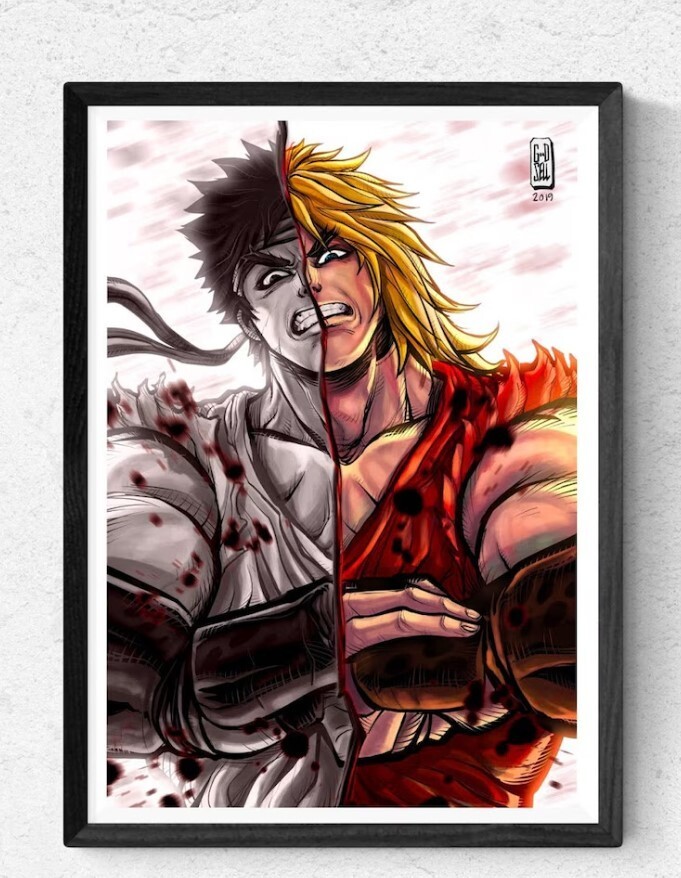 Ryu Vs Ken Drawing KEN Vs Ryu Poster Gift / Ken Masters Street Fighter