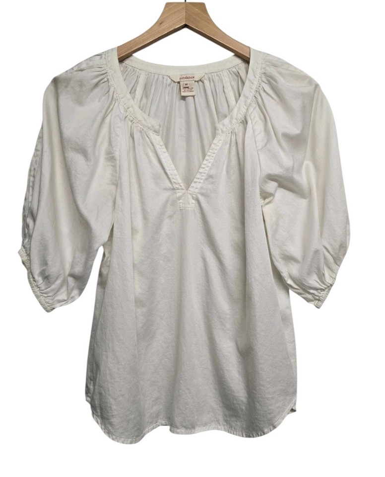 Sundance Womens Medium Cotton V Neck Puff Sleeve Top Peasant ...