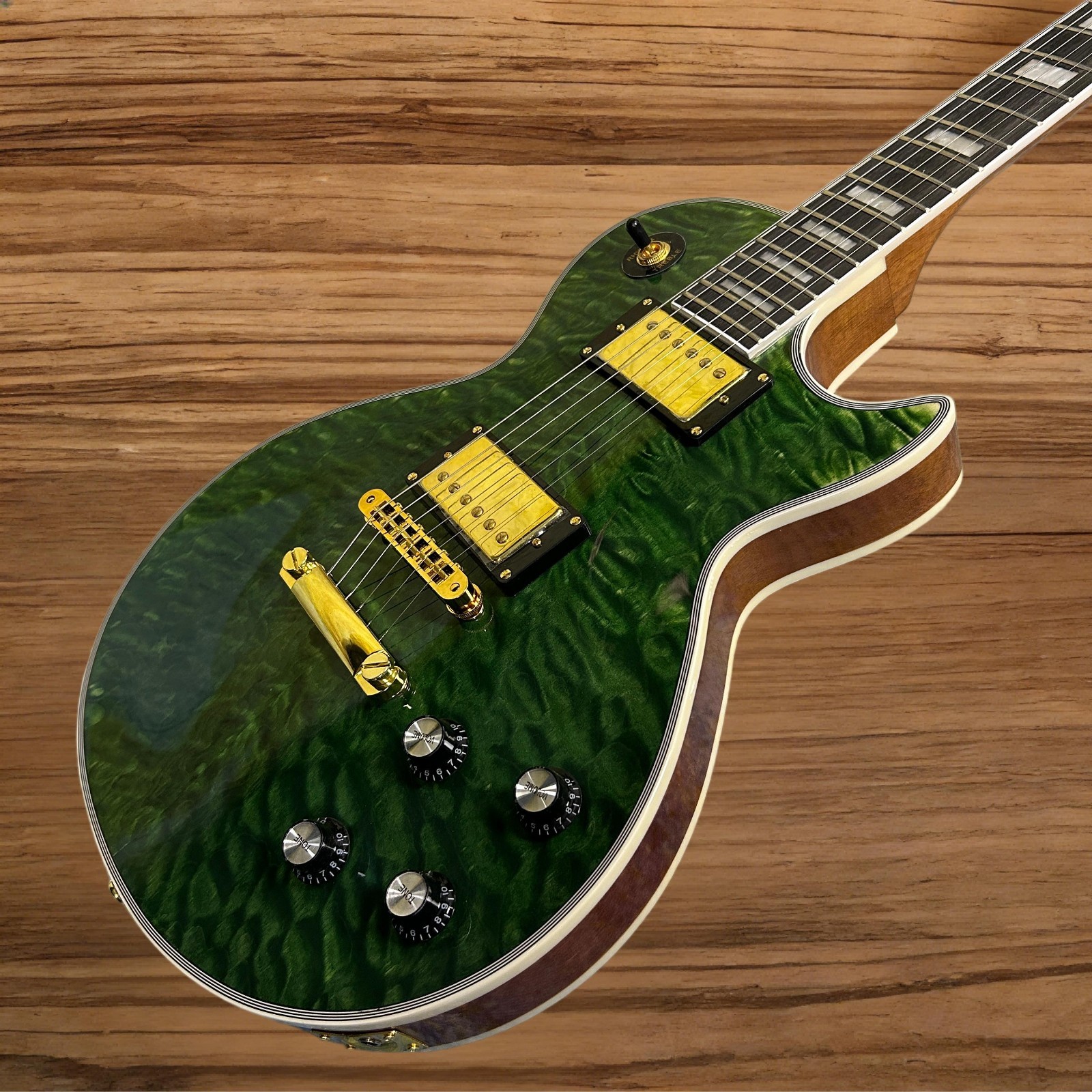 Custom Electric Guitar Green Color Cloud Maple Top Golden Hardware ABR ...