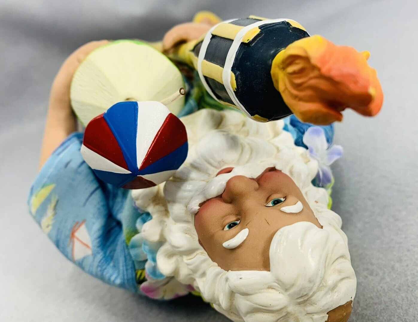 Hawaiian Shirt Santa Figurine Lei Tiki Torch Tropical Drink Fabric ...