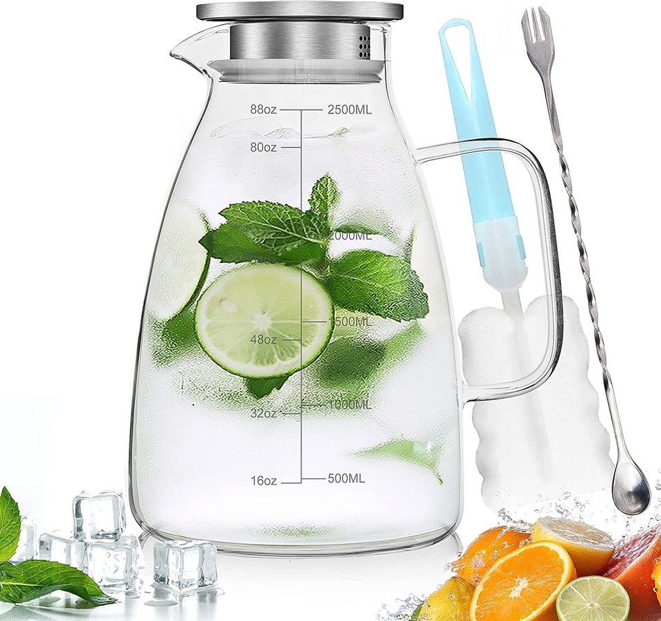 Glass Pitcher with Lid and Handle 88 Oz Iced Tea Pitcher Heat Resistant ...