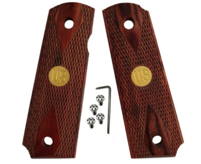 1911 Grips Diamond Wood Full Size W/Screws U.S Gold Medallion ...