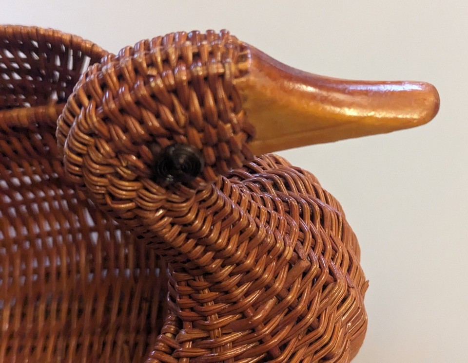 Vintage 1990s Avon Rattan Woven Wicker Duck Basket With Wooded Beak 8.5 ...