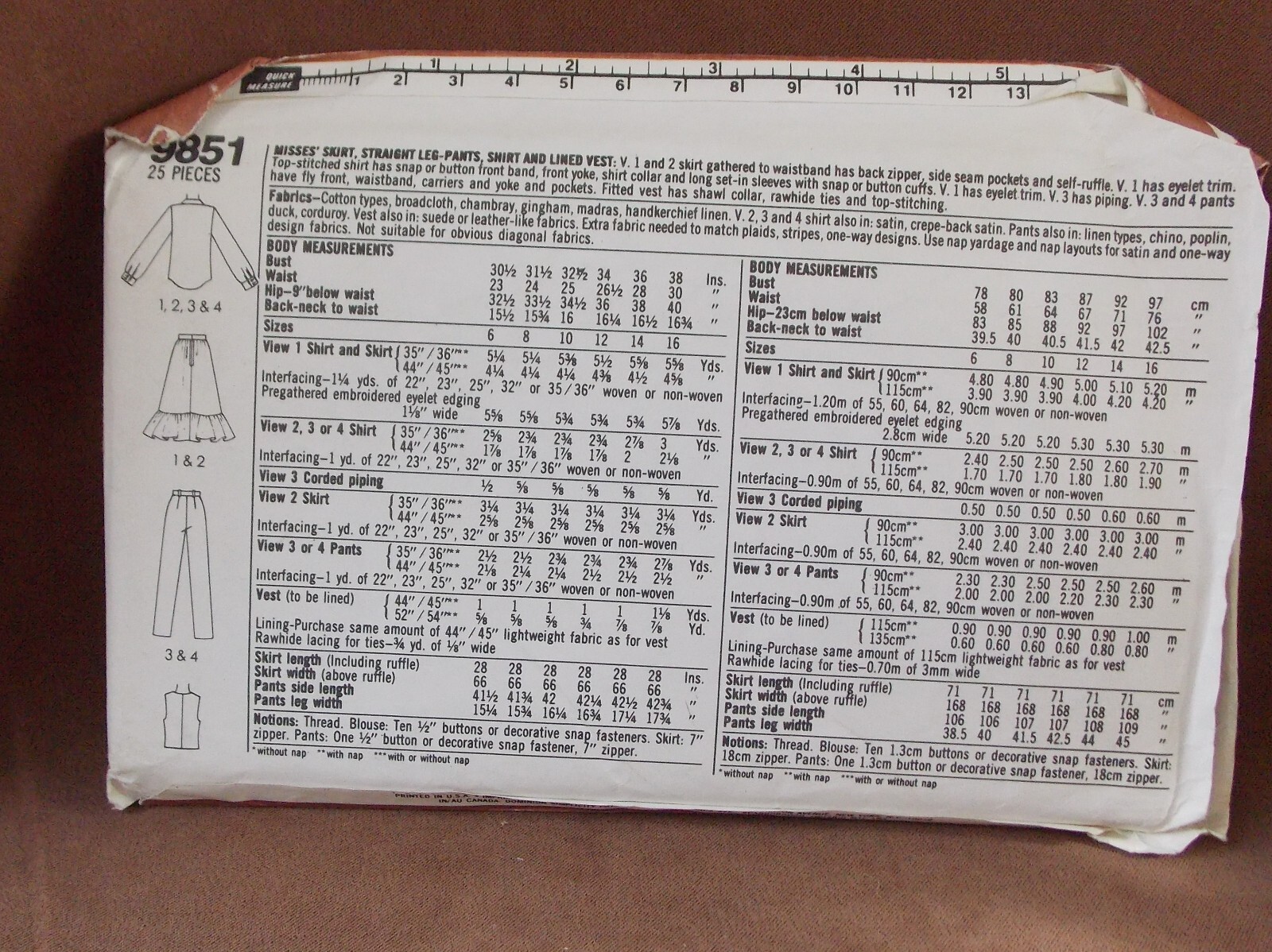 Simplicity Misses Skirt, Pants, Shirt & Lined Vest Size 14 Uncut ...