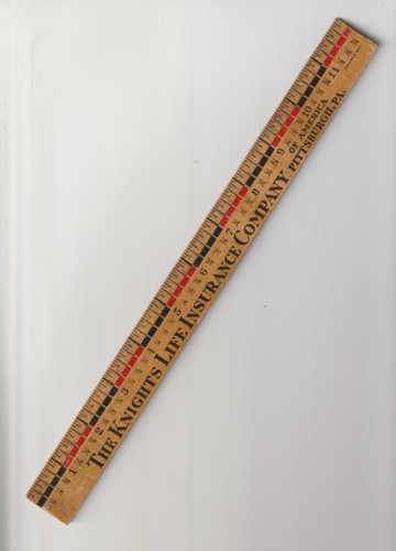 Pittsburgh Pa Knights Life Insurance Co Advertising 12" Wood Ruler ...