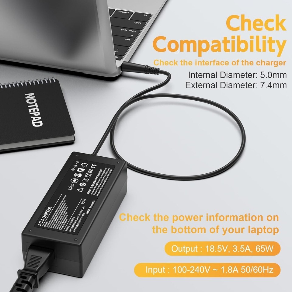 65W AC Adapter Laptop Charger for HP Elitebook 840 G1 G2 Revolve 810 G1 ...