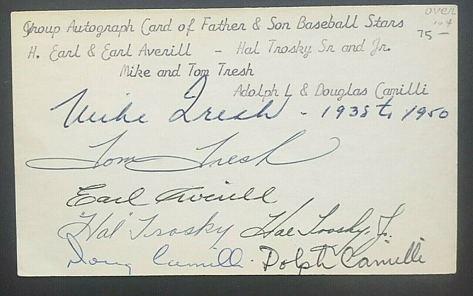 Baseball Father And Sons Signed Index Card Dolph Camilli Hal Trosky ...