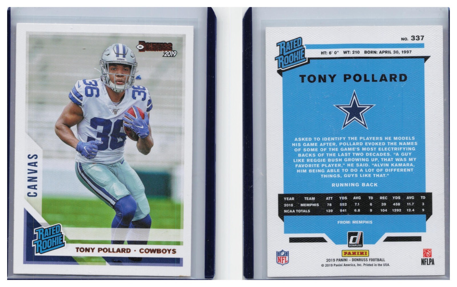 2019 Donruss Football Canvas Rookie #337 Tony Pollard Cowboys | eBay