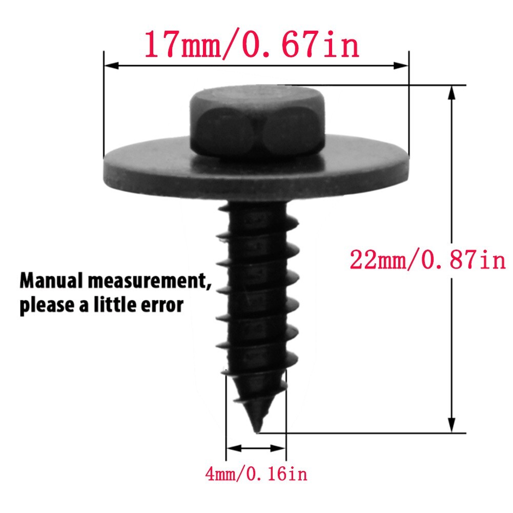 100x/set Metal Car Body Fender Bumper Screw Retainer Clip 7mm Hex 4.2-1 ...