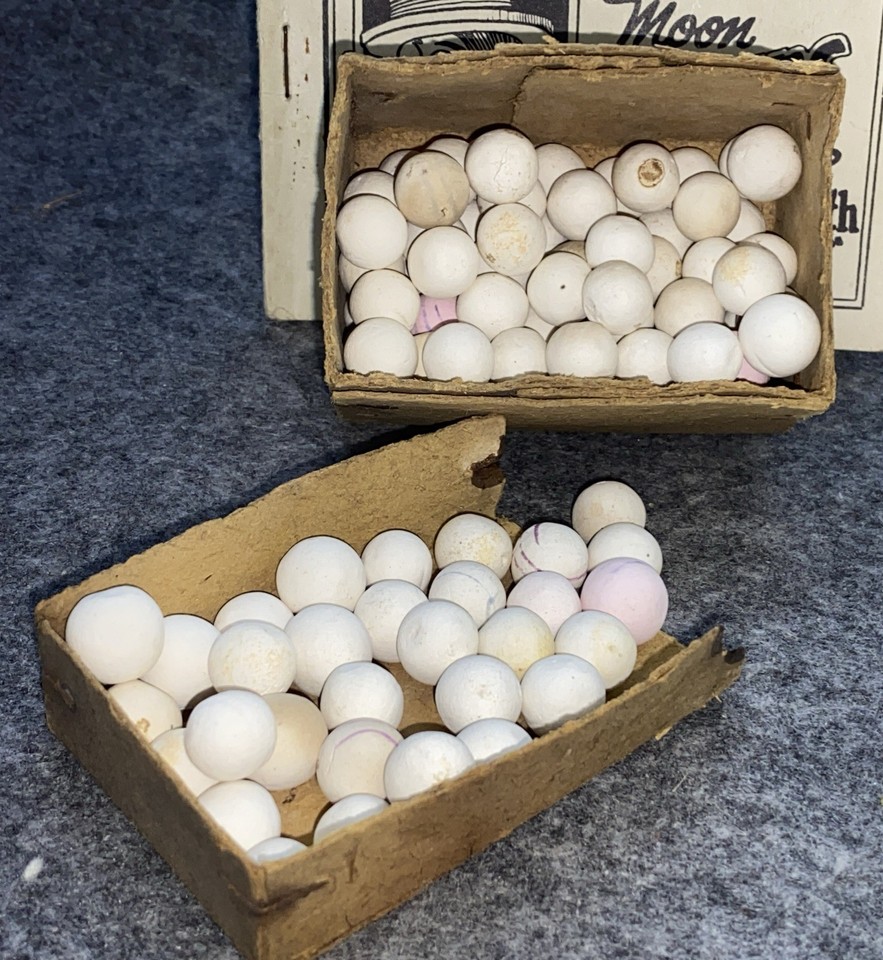 😎100-Antique German Handmade Clay Marbles W/ Original Box-Poor ...