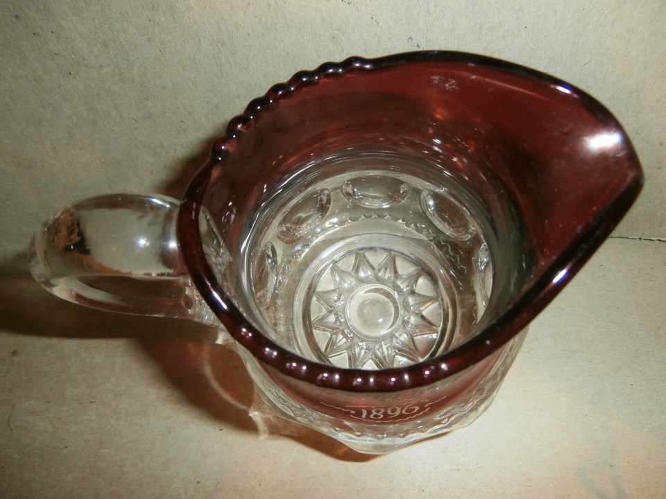 Vintage Souvenir Red Flash Ruby Glass Pitcher From Atlantic City 1896 ...