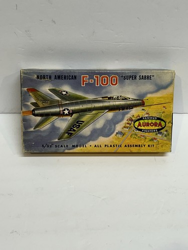 Vintage Aurora F-100 Sabre Jet Model Kit Famous Fighters 1/48 USAF 1950 ...