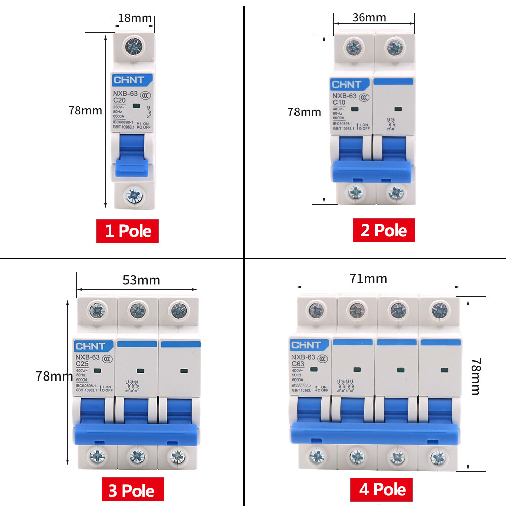 1,2,3,4,6,10~125A NXB MCB Type C Circuit Breaker Disconnector 6kA 1/2/3 ...