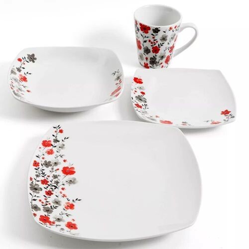 16pc Gibson Home Rosetta Floral Fine Ceramic Dinnerware Set White | eBay